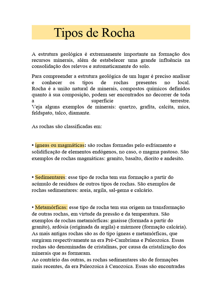 Tipos de Rocha | PDF