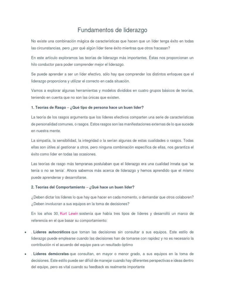 Fundamentos de Liderazgo | PDF | Liderazgo | Psicología Social