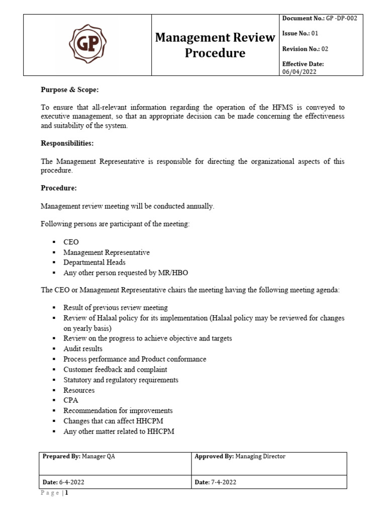 02- Procedure for MRM | Download Free PDF | Policy | Business
