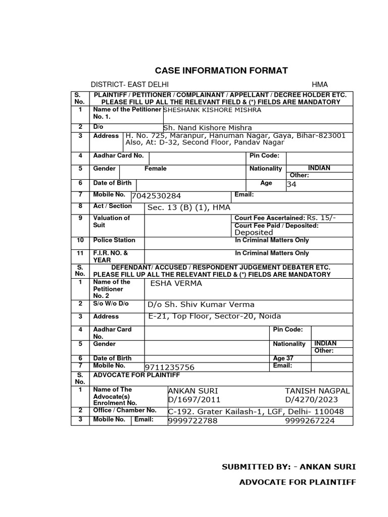 Case Information Format - Sheshank Mutual | PDF | Separation Of Powers | Judiciaries