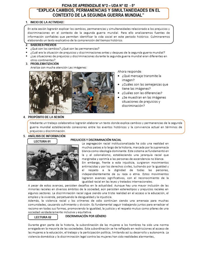 Ccss-5º Grado - U2 Ficha 2 | PDF | Discriminación y relaciones raciales ...