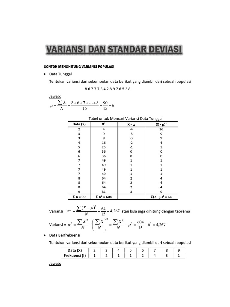 Pertemuan 7, Contoh Menghitung Variansi Dan Standar Deviasi | PDF ...