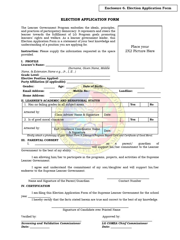 Election Application Form for Learner Government | PDF | Learning ...