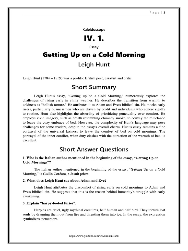 Leigh Hunt on Cold Mornings | PDF | Essays