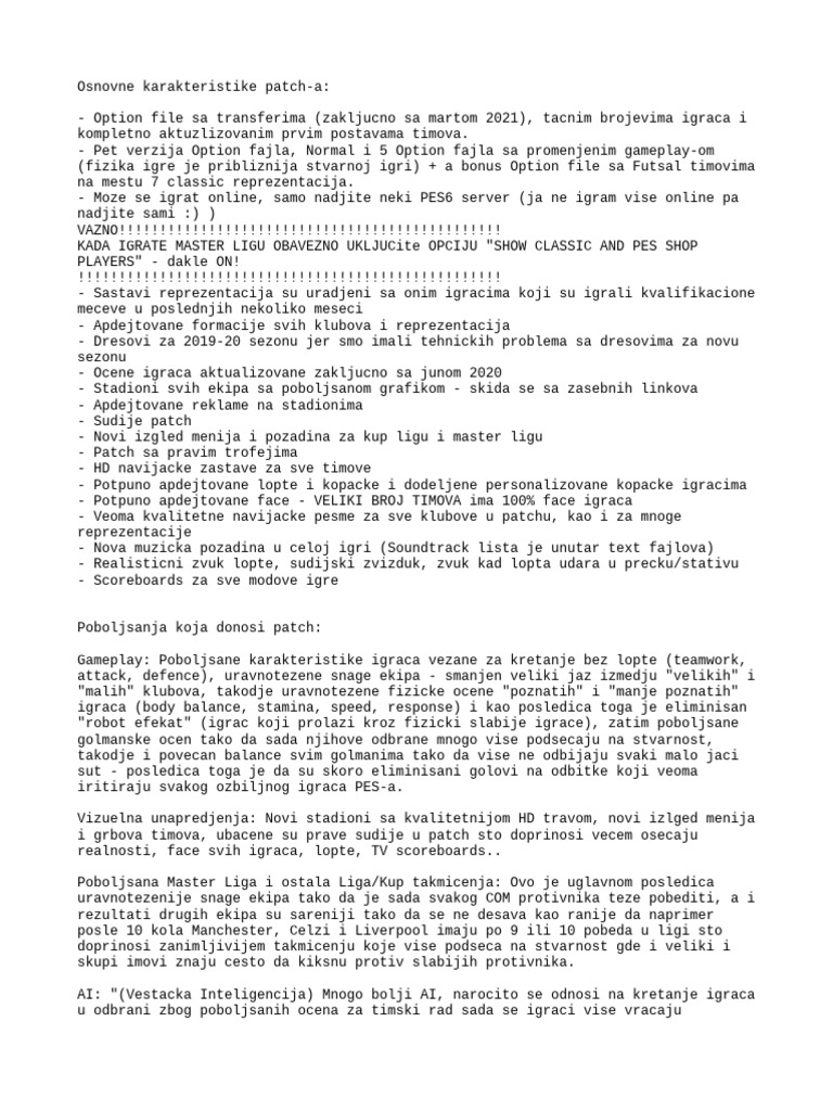 SRB - Sadrzaj Patcha | PDF