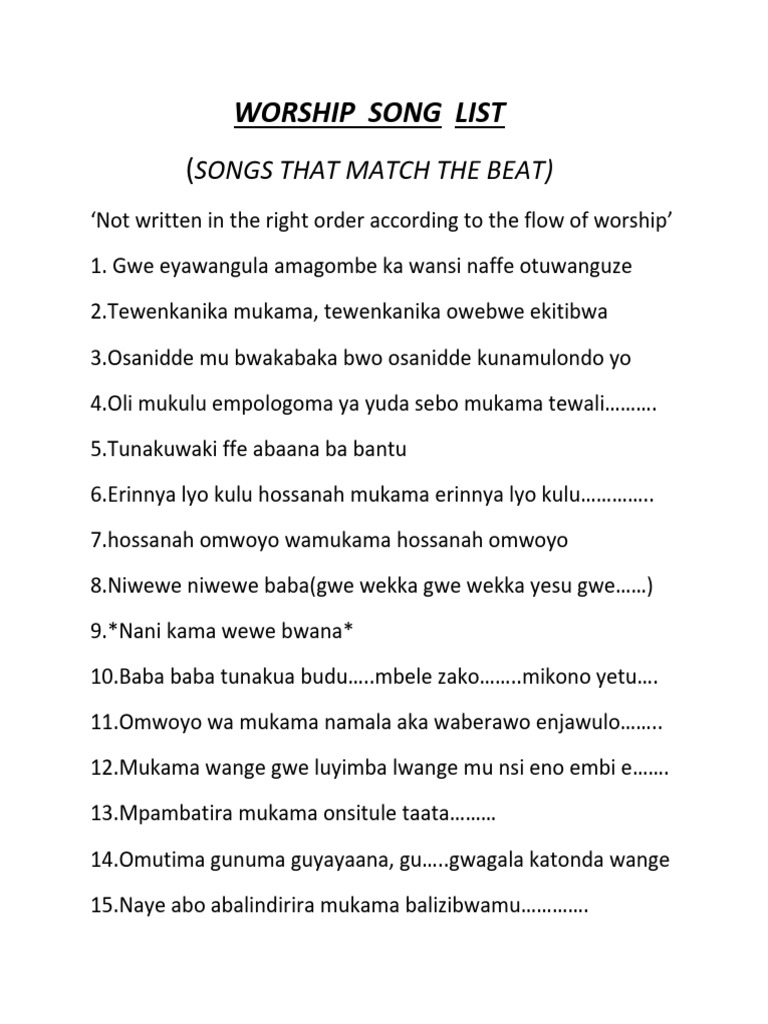 Worship Songs List in Luganda | PDF