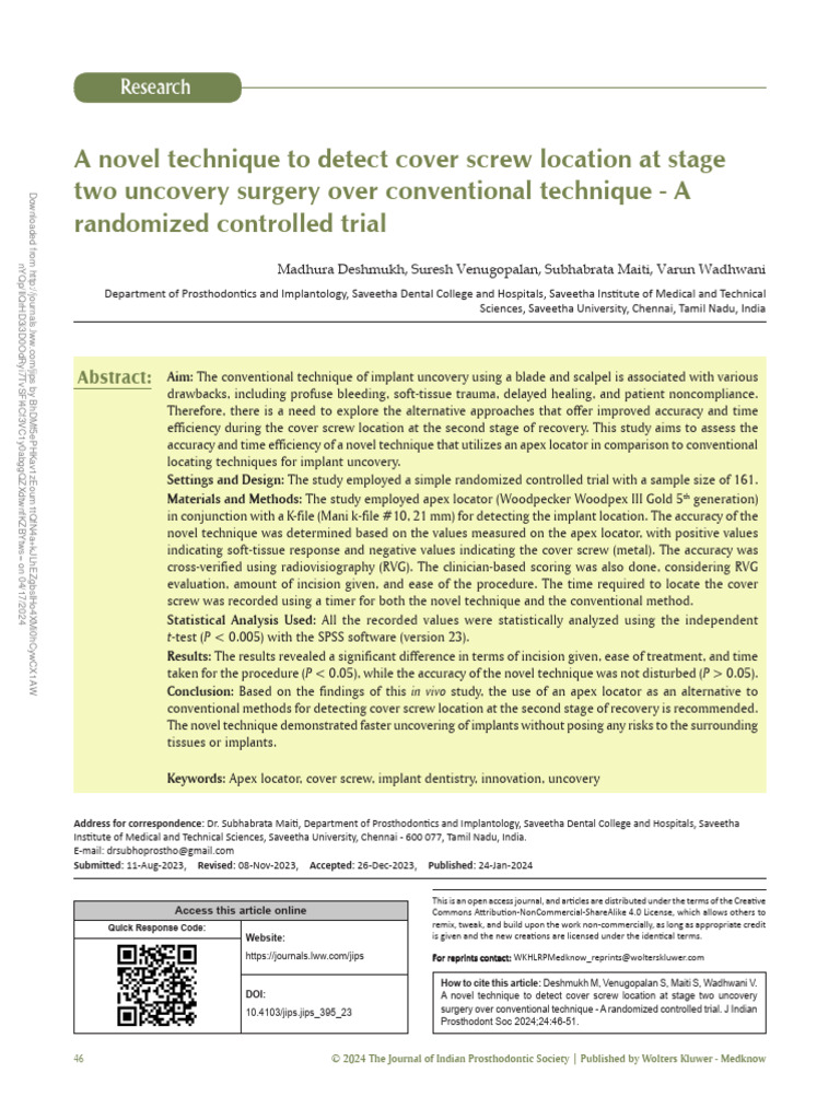 A Novel Technique To Detect Cover Screw Location.6 | PDF | Dental ...