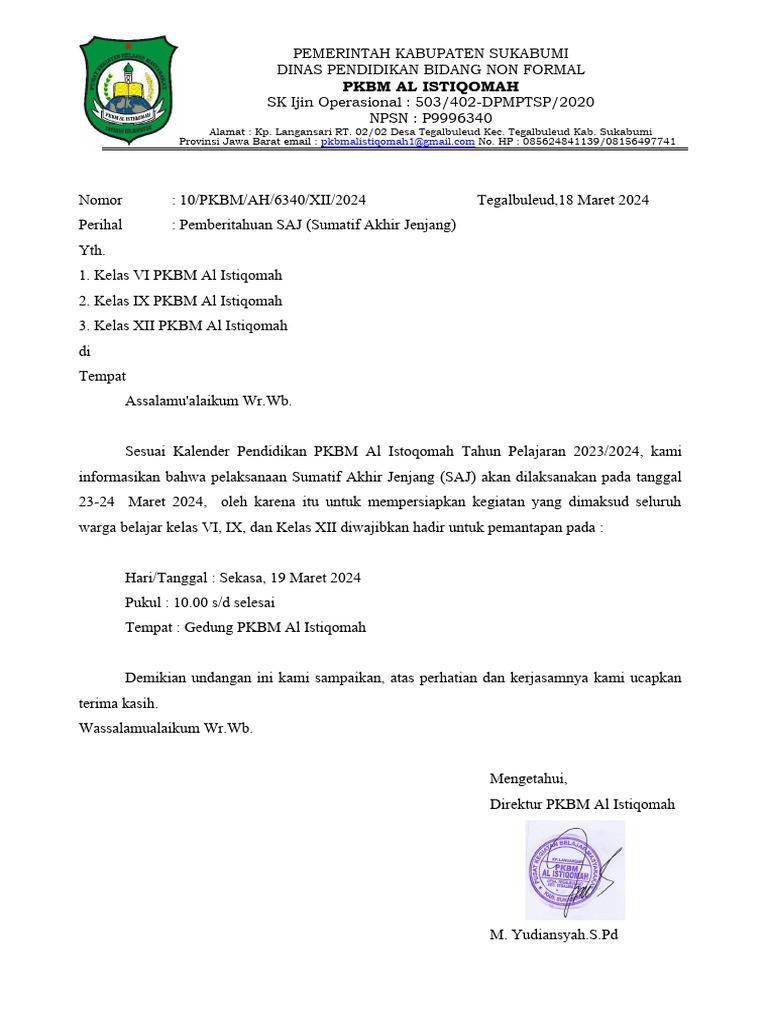 Surat Undangan SAJ 2024 | PDF