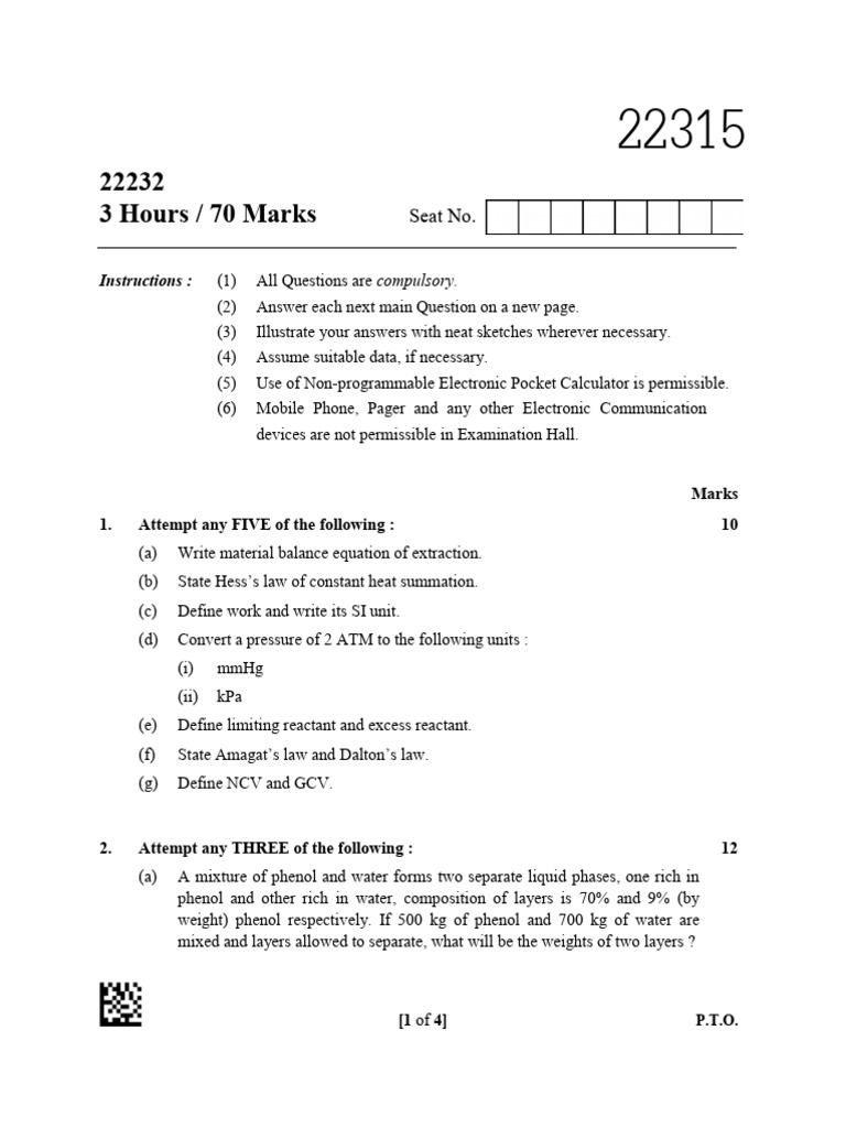 22315-2023-Summer-Question-Paper (Msbte Study Resources) | PDF | Mole (Unit) | Combustion