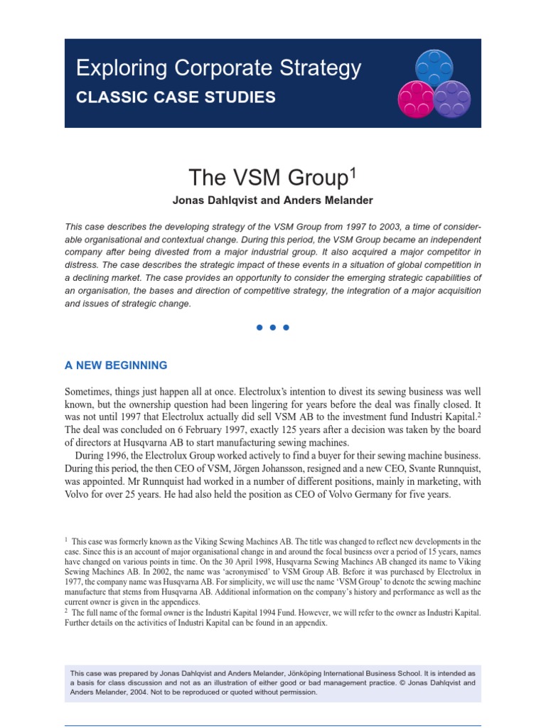 Case Study 1, VSM Group (IBS) | PDF | Retail | Strategic Management
