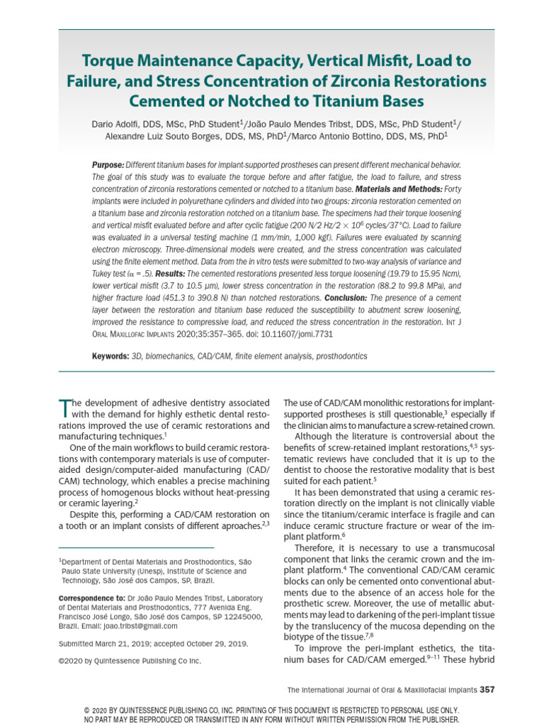 Torque Maintenance Capacity, Vertical Misfit, Load To Failure, and ...