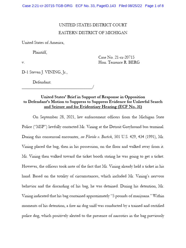 Opposition to Motion to Suppress Evidence | PDF | Reasonable Suspicion ...