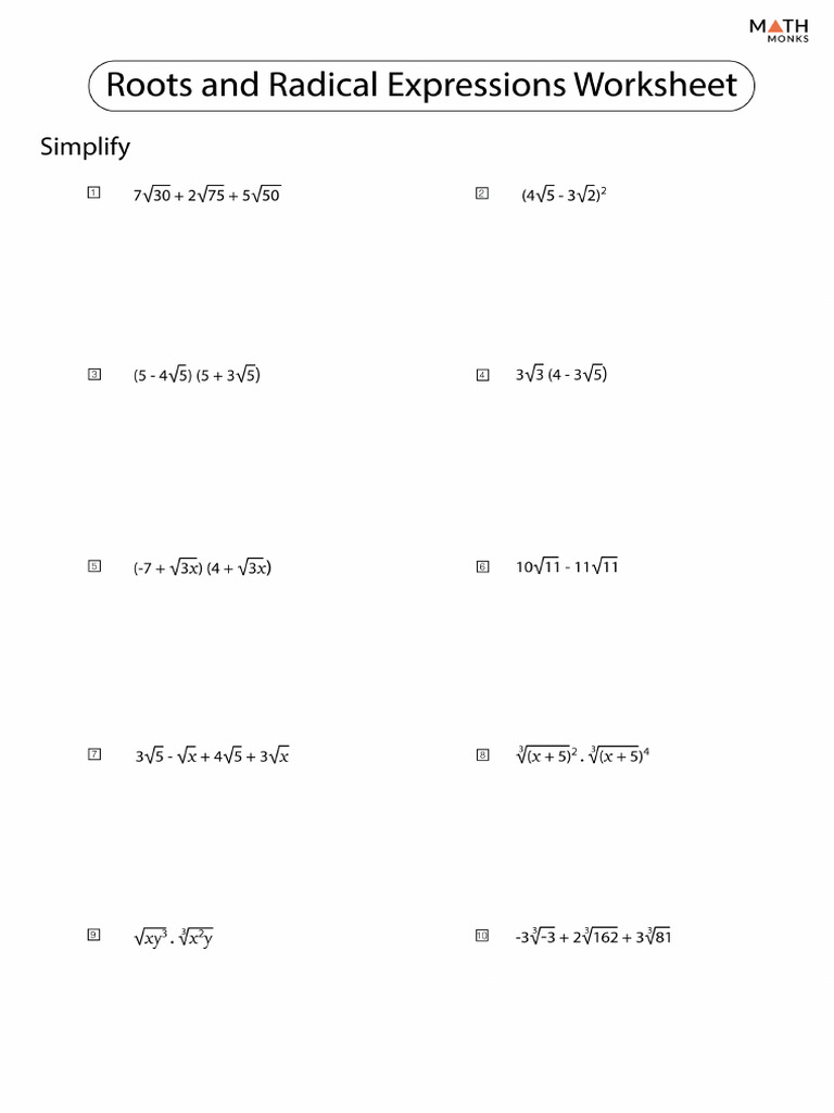 Roots and Radical Expressions Worksheet45 | PDF