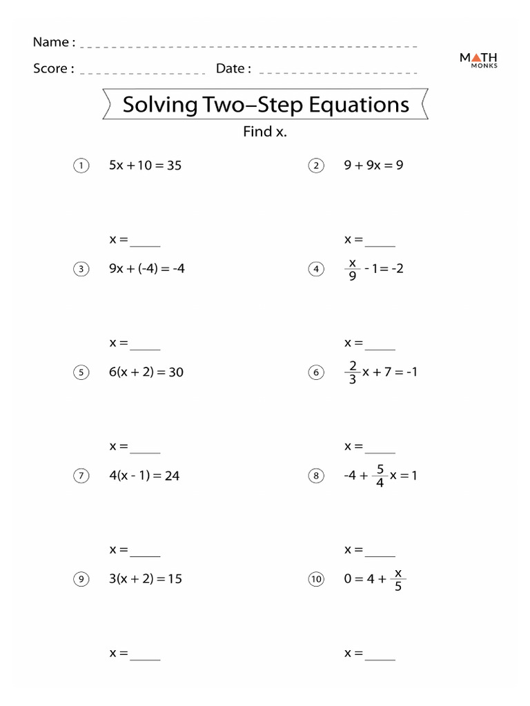 Solving Two Step Equations Worksheet With Answer Key43 | PDF