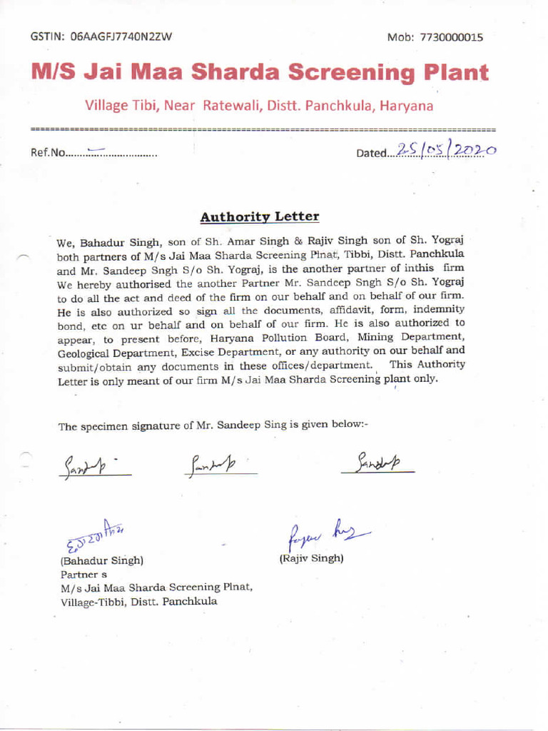 Authority Letter | PDF