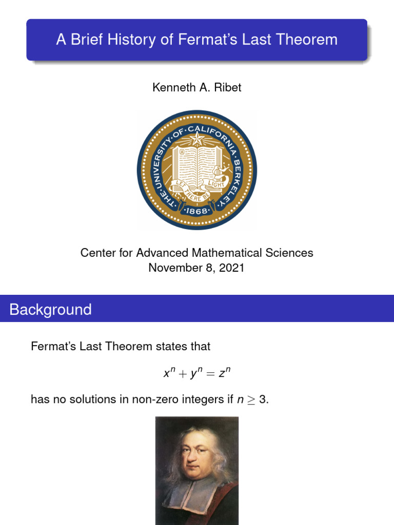 Fermat's Last Theorem History | PDF | Fermat's Last Theorem ...