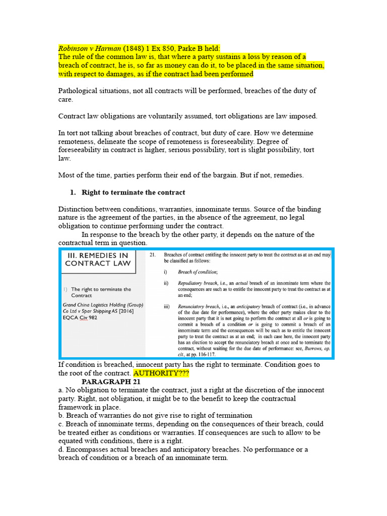 Contract Law Remedies Explained | PDF | Breach Of Contract | Damages