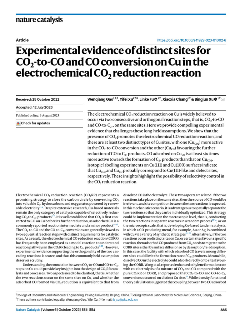 Experimental Evidence of Distinct Sites For CO2-To-CO and CO Conversion ...