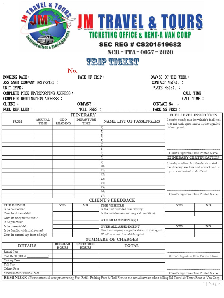 Trip Ticket for Corporate Clients | PDF | Transport | Vehicles