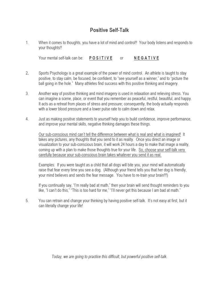 Coping Skills Positive Self Talk | PDF | Thought | Psychology