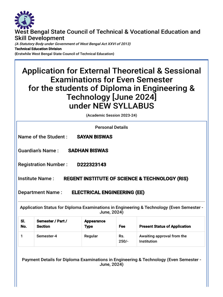 4th Semester Examination Form Fillup | PDF