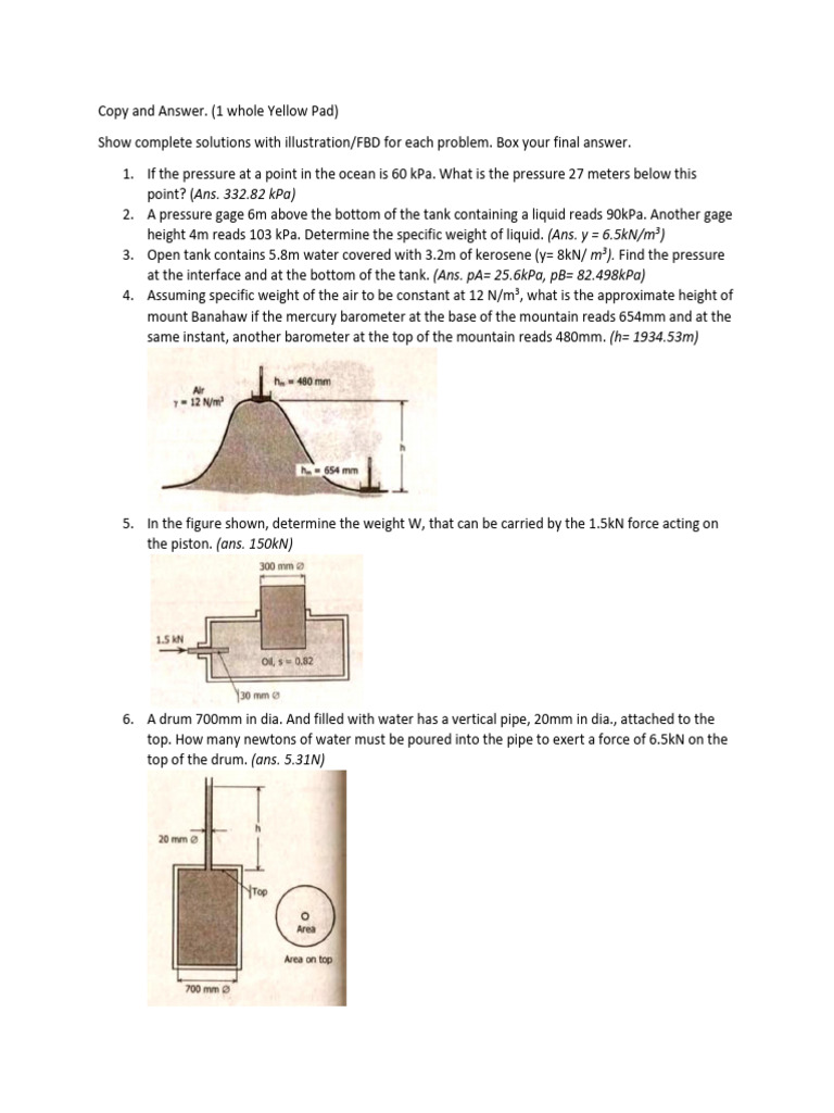 Fluid Mechanics Problem Solutions | PDF