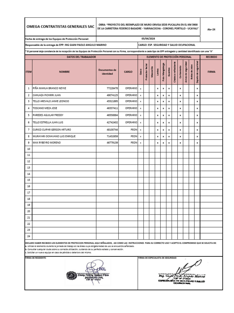 REGISTRO DE ENTREGA DE EPPS OMEGA (Personal Incluido) | PDF