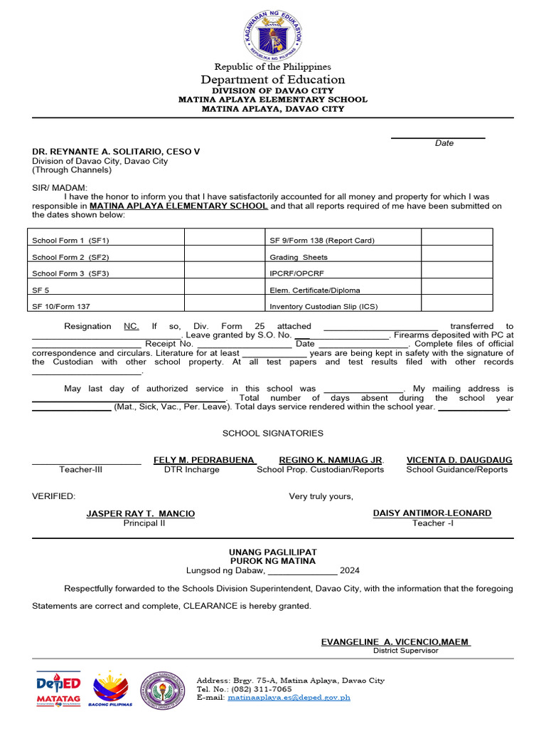 School Clearance | PDF