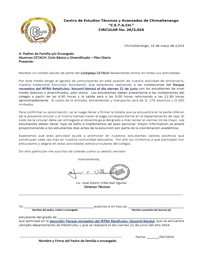 Circular No. 26 Cetach-Excursion 2024 - Pdiario | PDF