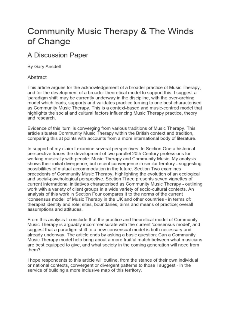 Community Music Therapy Shift | PDF | Psychotherapy | Community