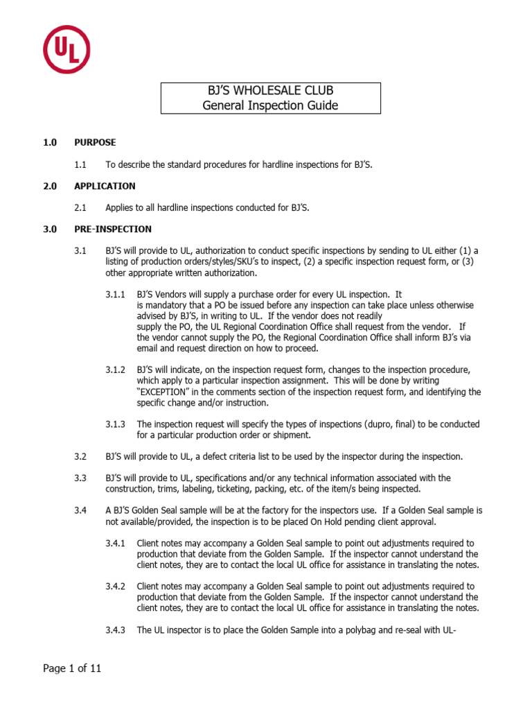 BJ's Wholesale Inspection Procedures Guide | PDF | Packaging And ...