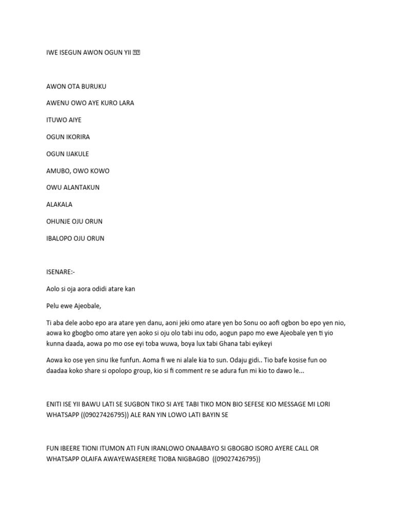 Iwe Isegun Awon | PDF | Cocina, comidas y vino | Relaciones personales, crianza y desarrollo ...