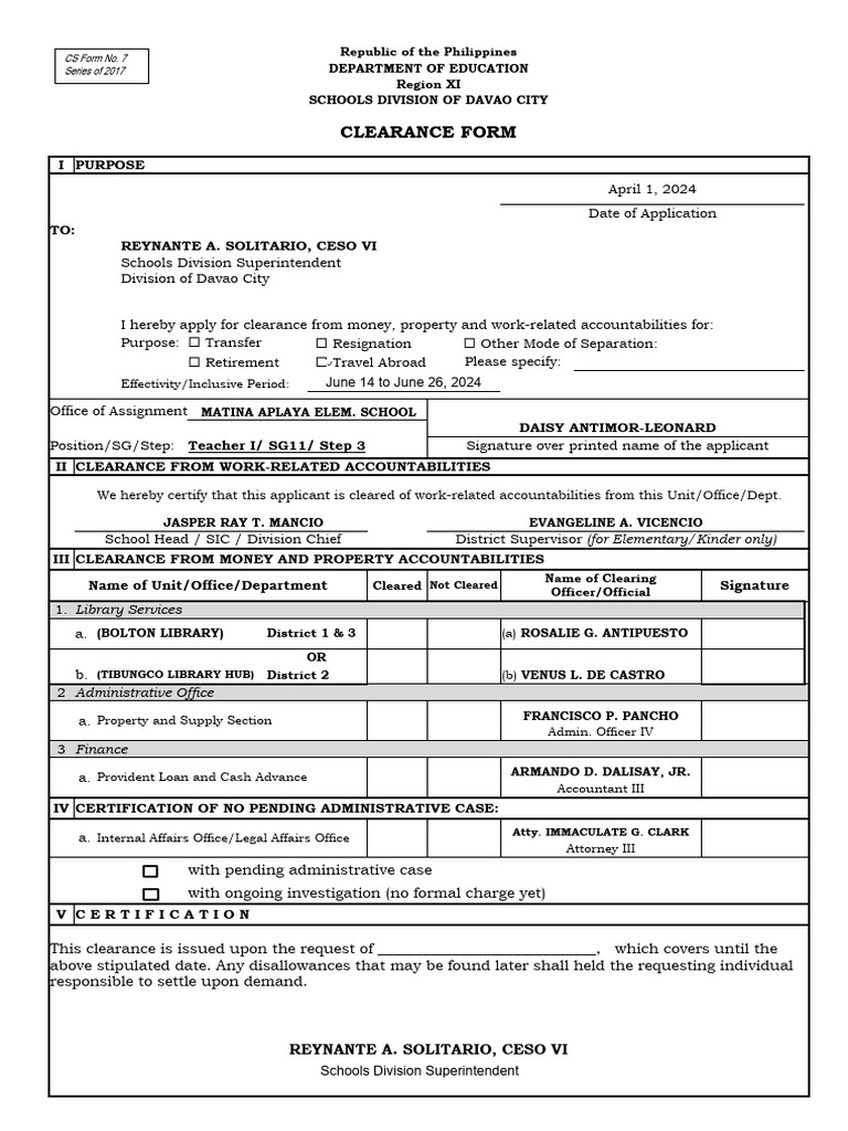Teacher Clearance Application Form | PDF | Government