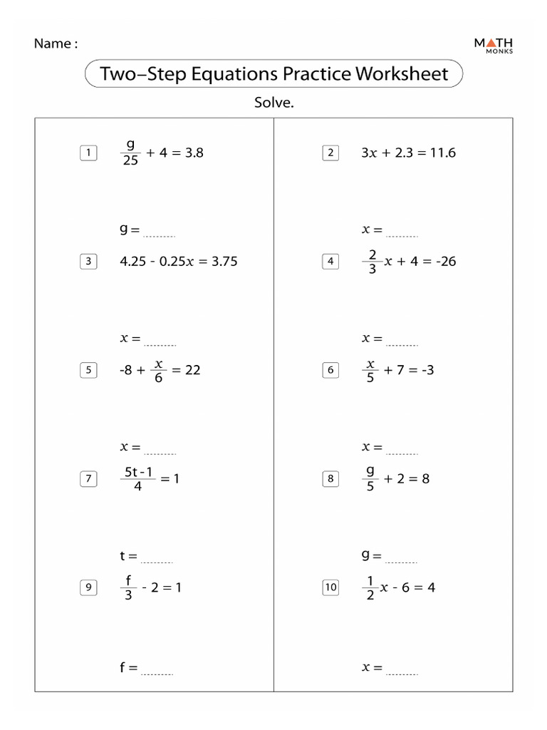Two Step Equations Practice Worksheet With Answers35 | PDF