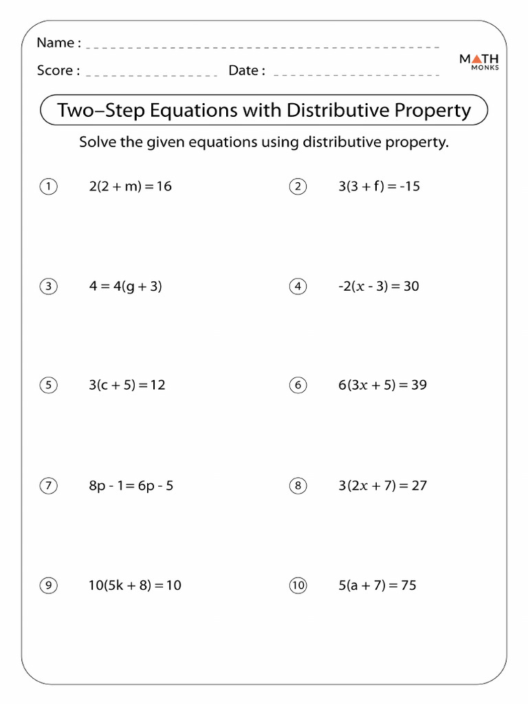 Two Step Equations Distributive Property Worksheet32 | PDF