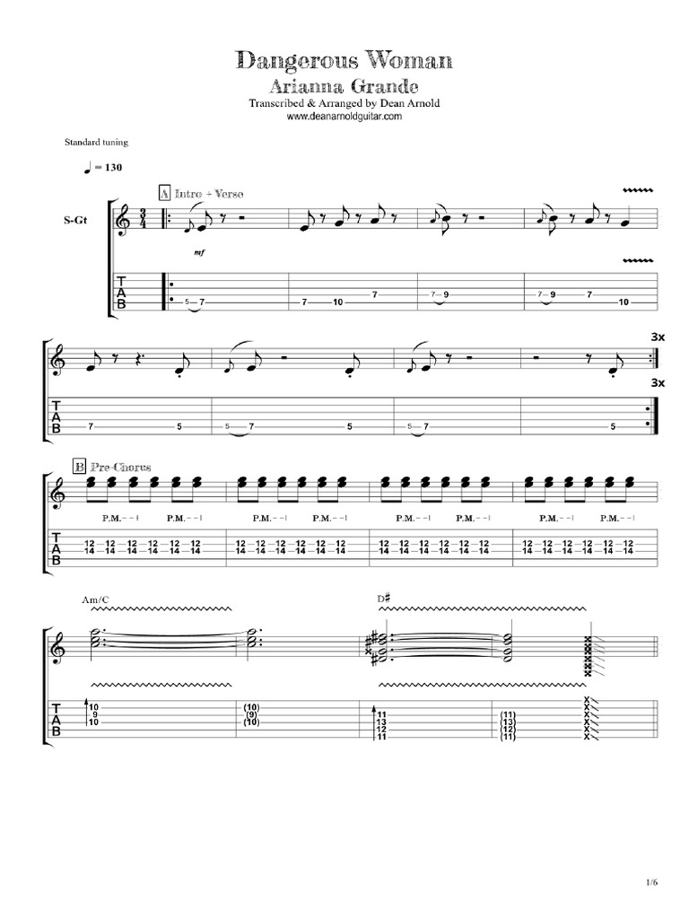 Arianna Grande - Dangerous Woman (Guitar Cover) TAB | PDF