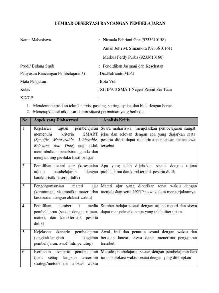 Siklus 2 Lembar Observasi Rancangan Dan Perangkat Pembelajaran | PDF | Karier & Perkembangan