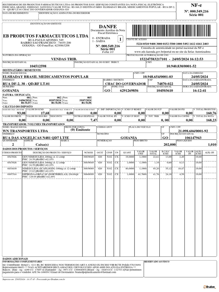 Nfe 549216 | PDF | Recibo | Marketing