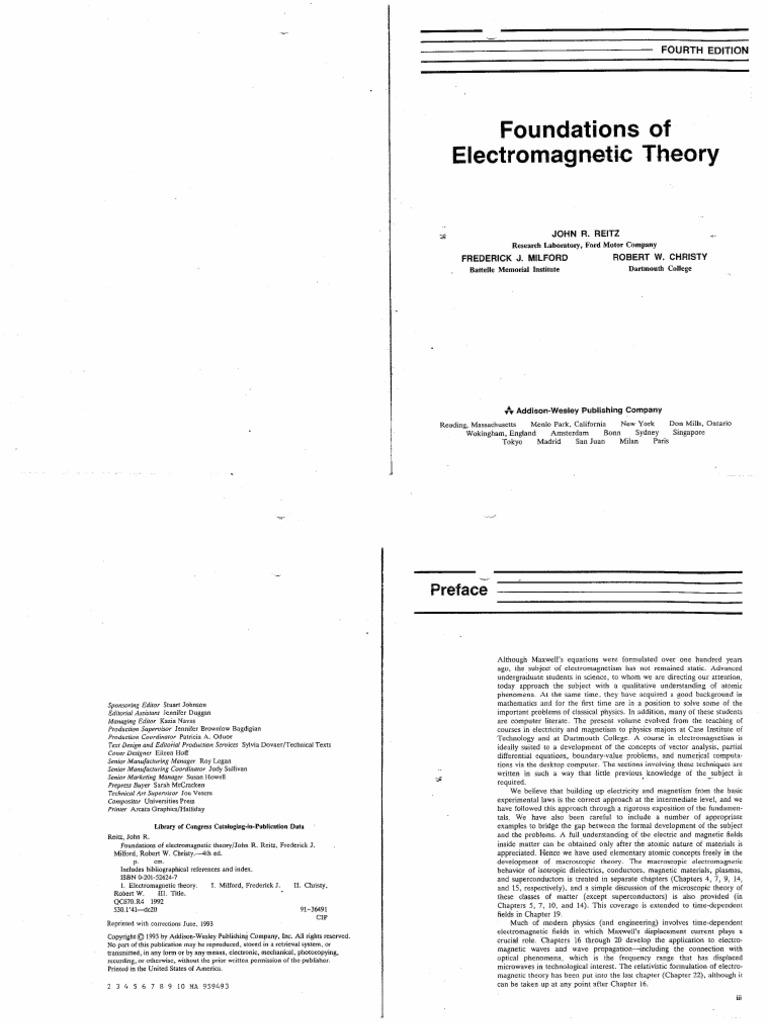 Foundations of Electromagnetic Theory 4th | PDF