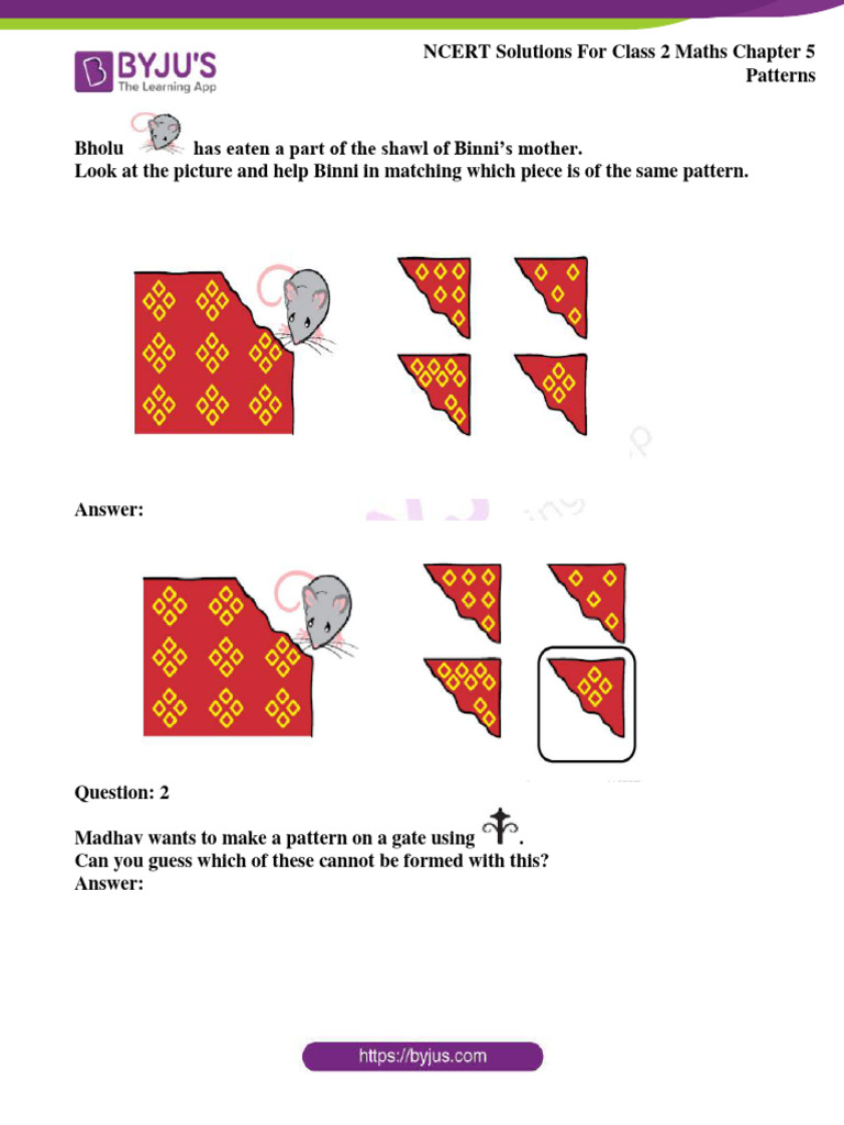 NCERT Solutions For Class 2 Maths Chapter 5 Patterns | PDF