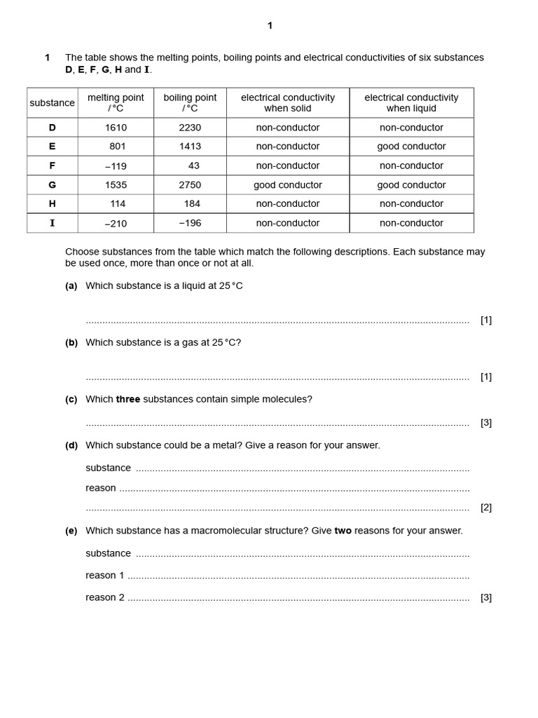 Cambridge Igcse Chemistry Worksheet - States of Matter | PDF | Gases ...