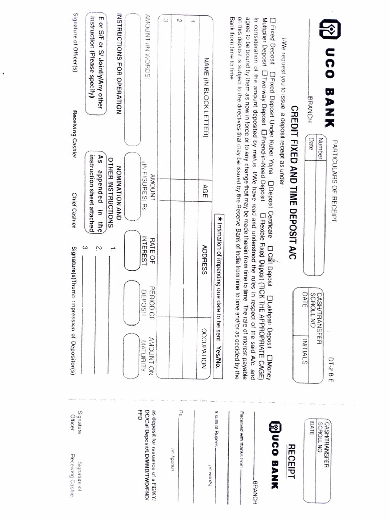 Uco Bank FDR Front Page | PDF | Banking | Financial Services