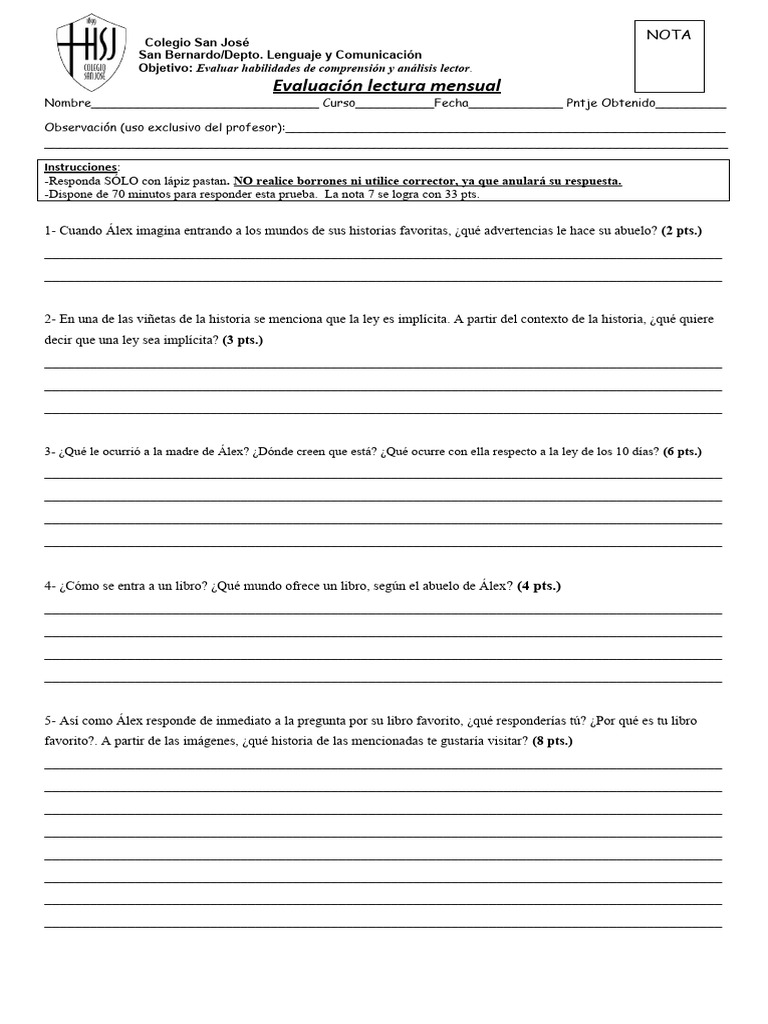 Prueba ALEX NEMO 8° | PDF | Comunicación humana
