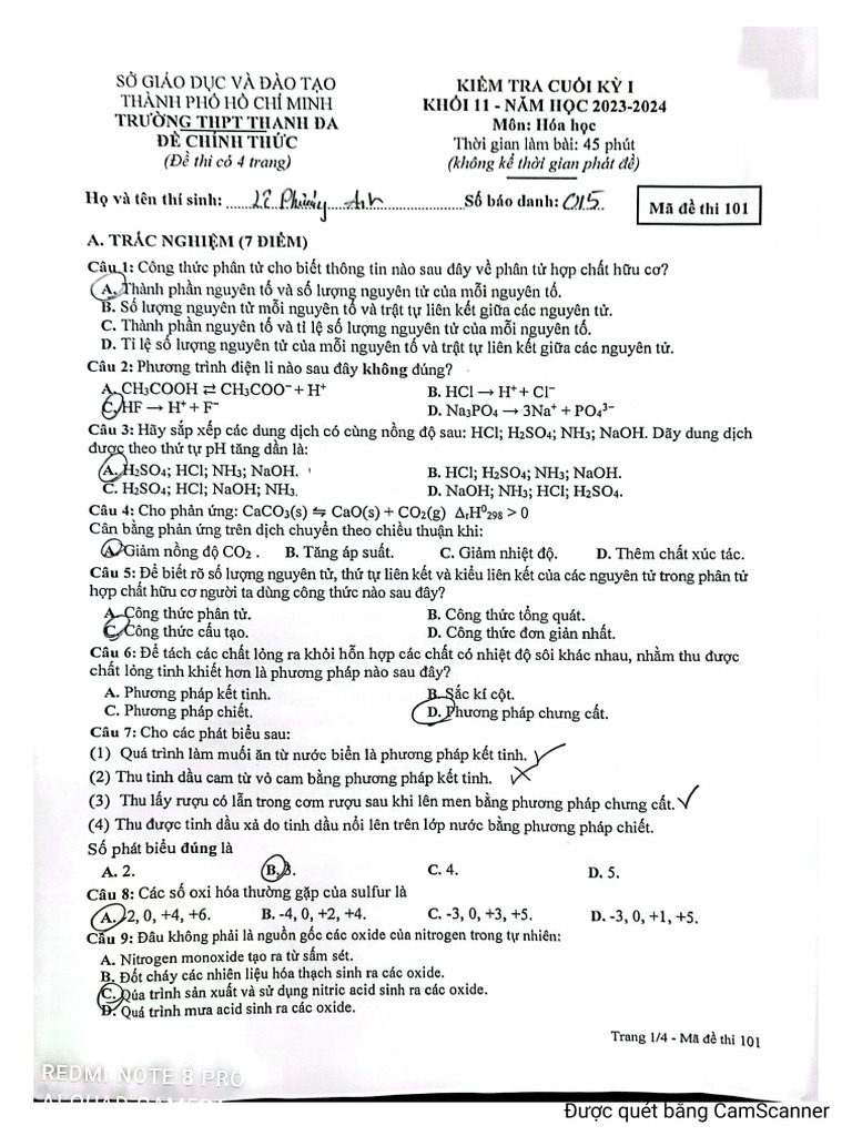 Hóa Ck1 g11 - THPT Thanh Đa | PDF