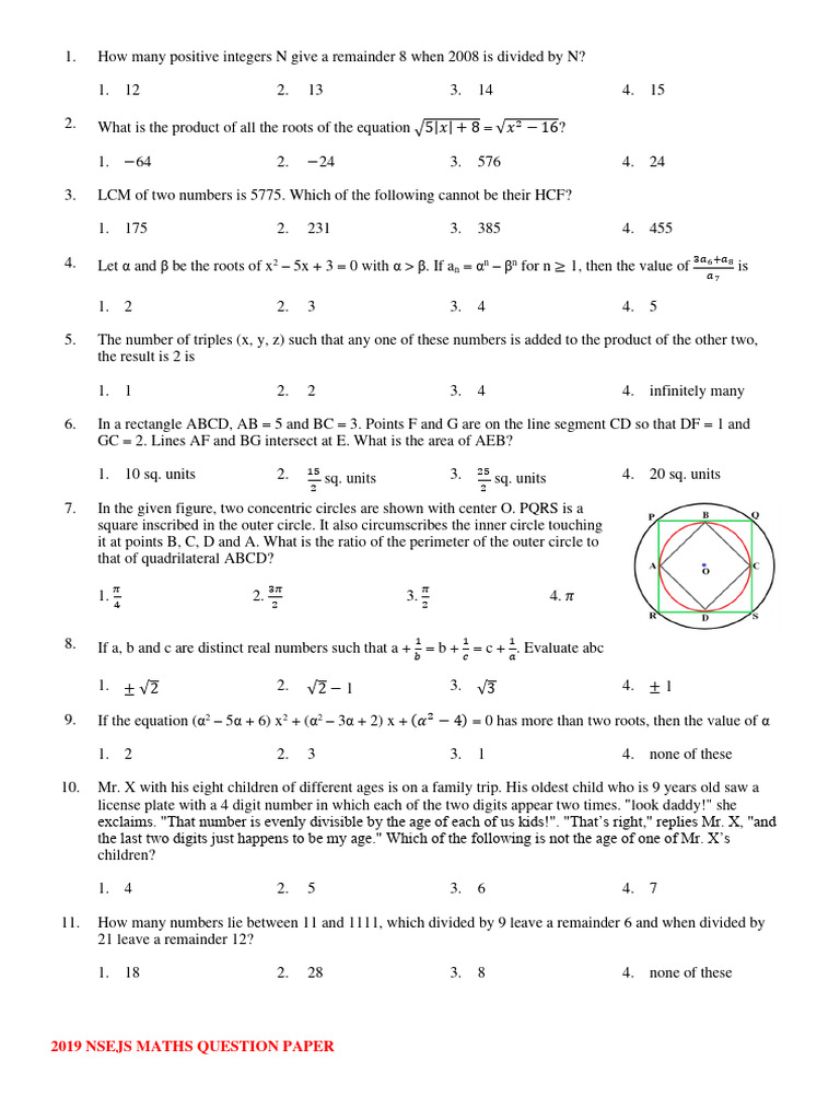 2019 Nsejs Maths QP | PDF | Triangle Geometry | Euclidean Plane Geometry