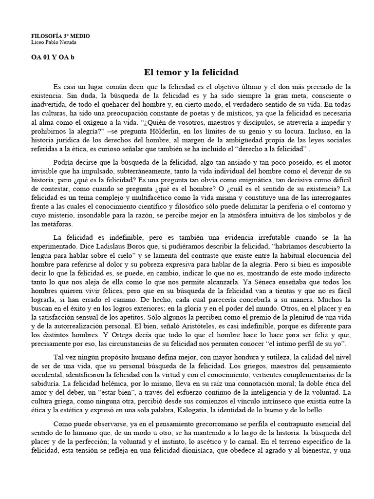 El Temor y La Felicidad Peña y Lillo | PDF | Felicidad | Virtud