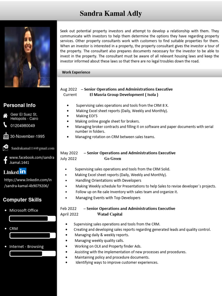 Sandra Kamal CV | PDF | Customer Relationship Management | Sales