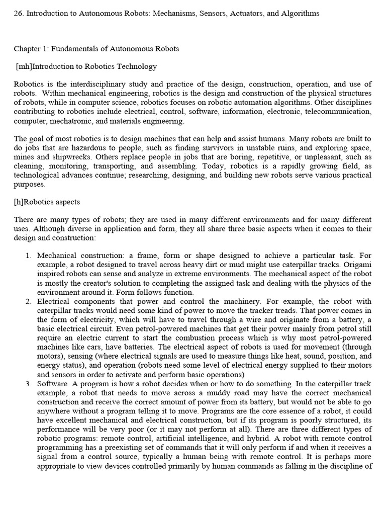 Introduction To Autonomous Robots - Mechanisms, Sensors, Actuators, and Algorithms | PDF ...
