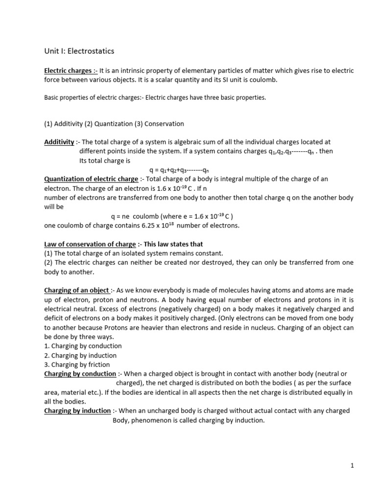 Unit Ielectrostatics | PDF | Electric Charge | Electron