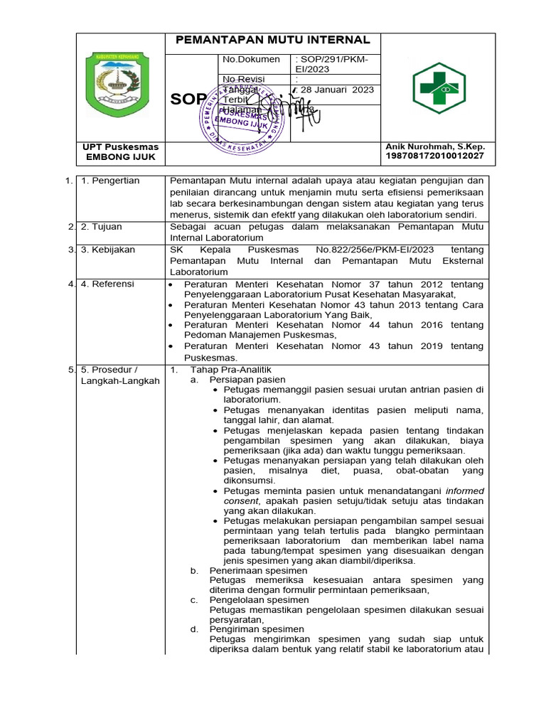 SOP Pemantapan Mutu Internal | PDF